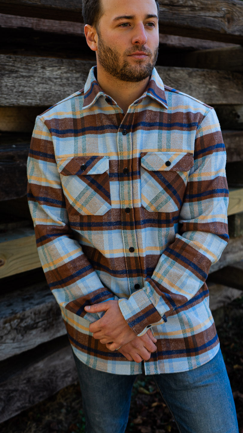 The Grand Flannel, Brown Heavyweight Cotton Flannel Shirt for Men ...