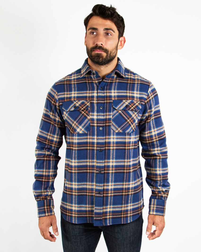 Soft Flannel Shirt for Men in 100% Cotton, Field Grand Flannel in Pecan ...