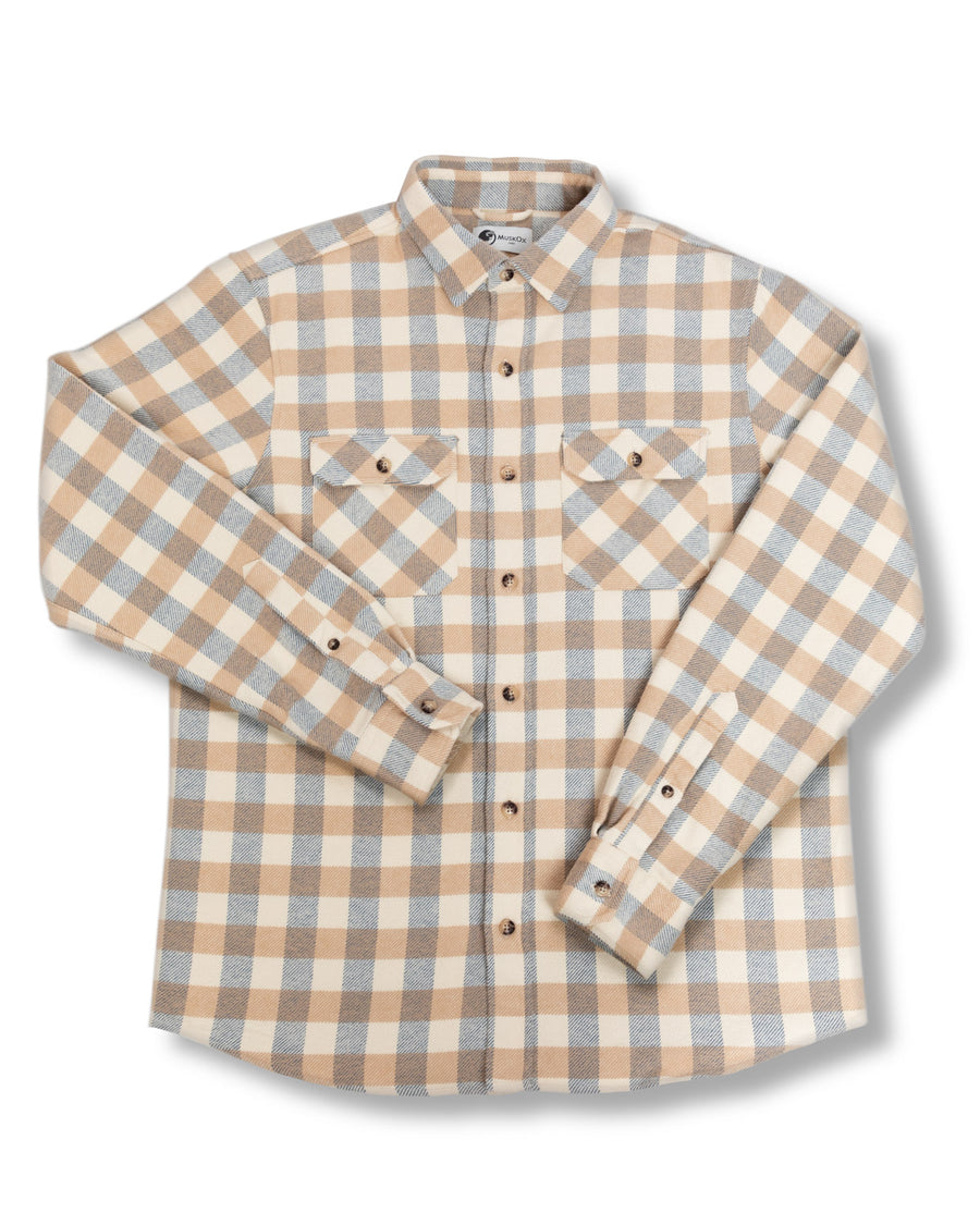 Soft Flannel Shirt for Men, Grand Flannel in Beige and Navy Plaid ...