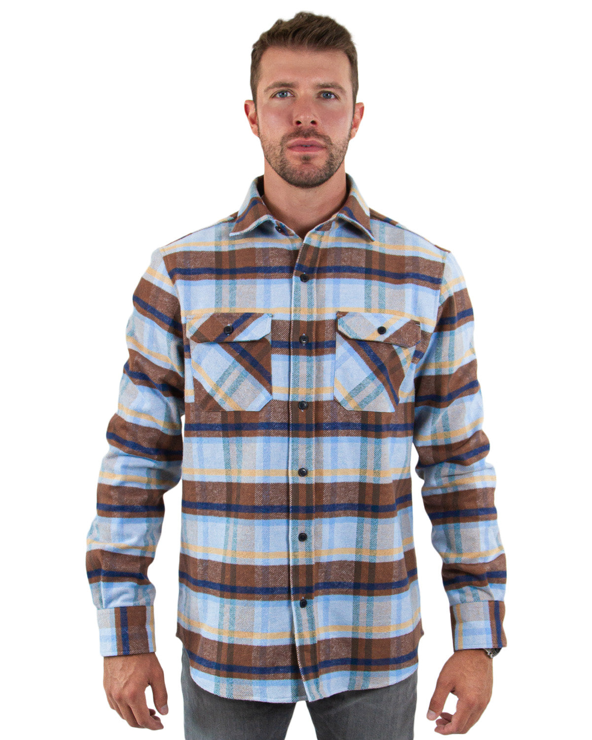 The Grand Flannel, Brown Heavyweight Cotton Flannel Shirt for Men ...