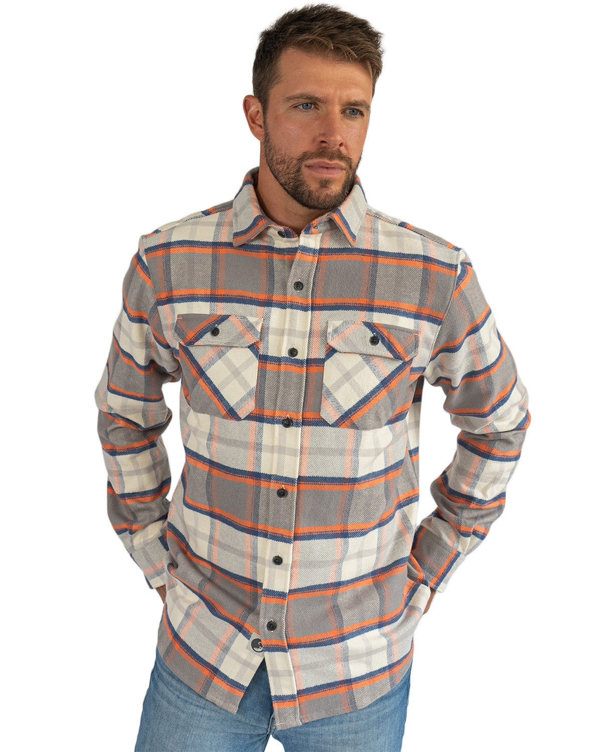 Soft Flannel Shirt for Men in 100% Cotton, The Grand Flannel in Orange ...