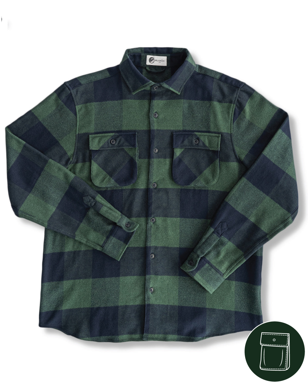 Relaxed Flannel, Green & Navy Relaxed Fitting Heavyweight Flannel ...